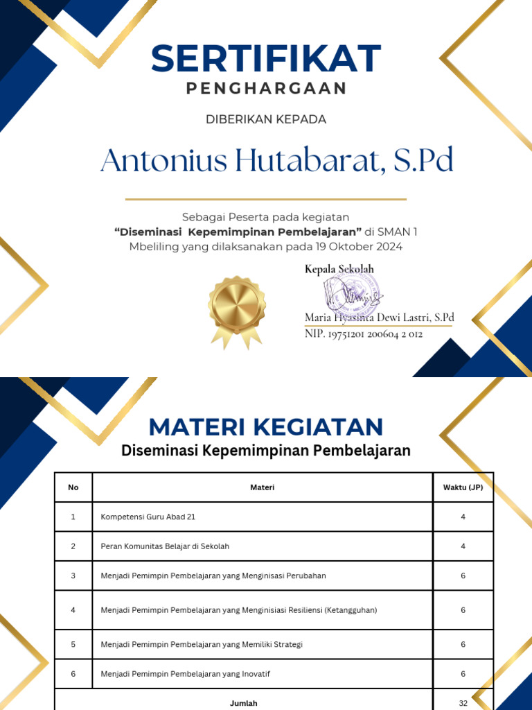 Sertifikat Kepemimpinan Pembelajaran - Antonius Hutabarat | PDF