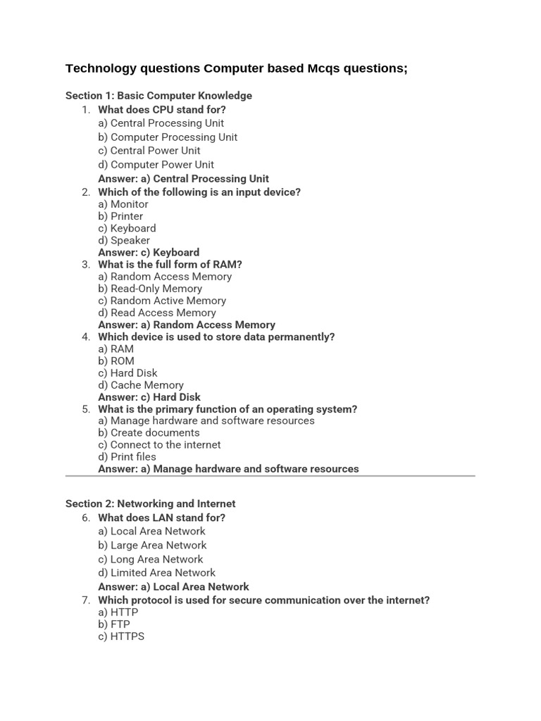 Technology Questions Computer Based Mcqs Questions | PDF | Cloud Computing | Security