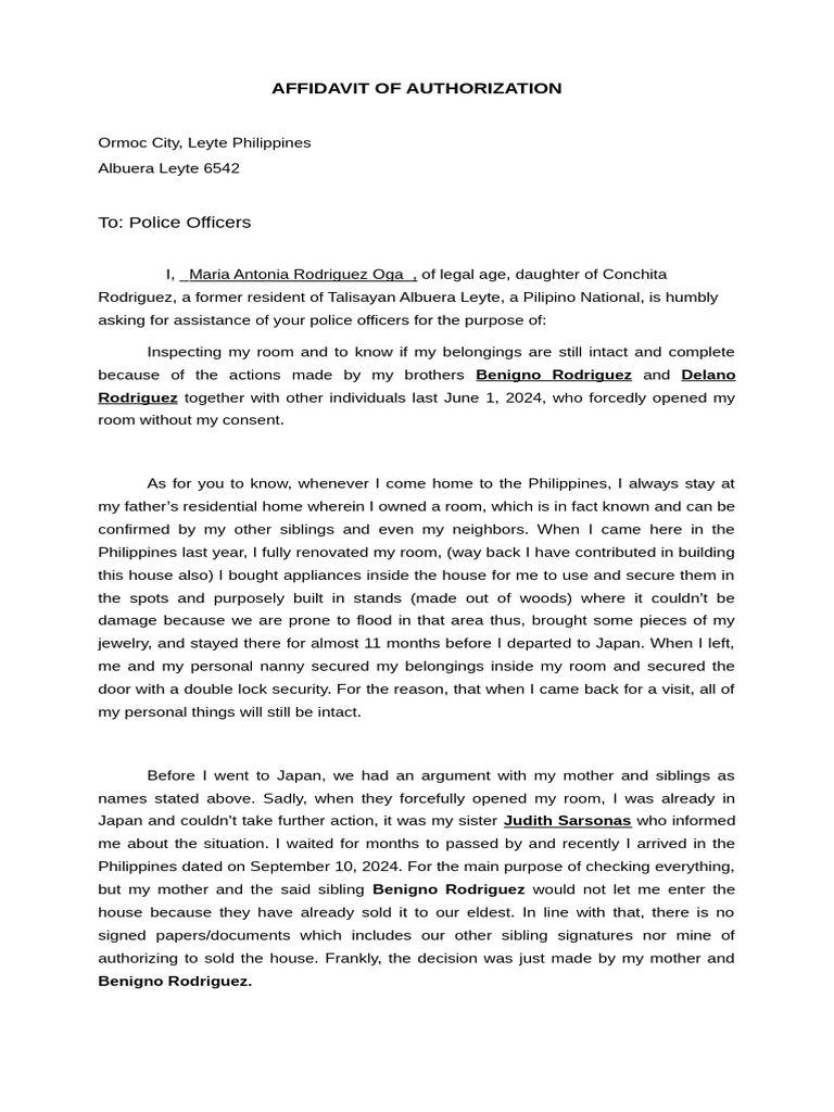 AFFIDAVIT OF AUTHORIZATION - Letter | PDF