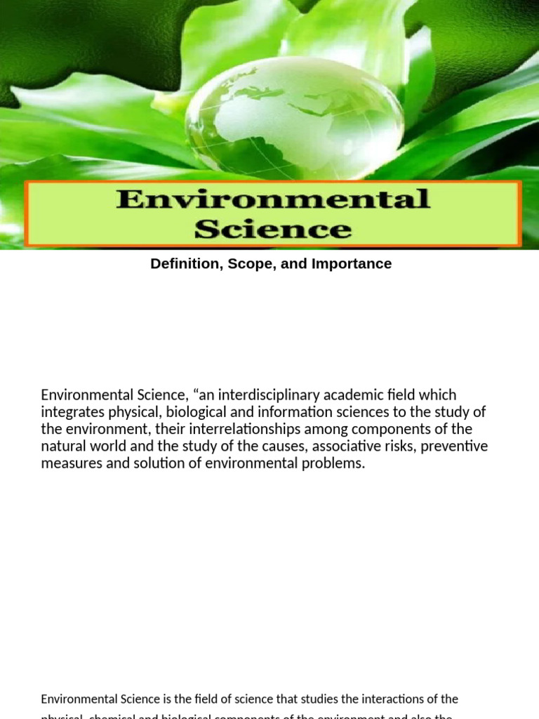 Scope and Importance of Environmental Science | PDF | Natural ...