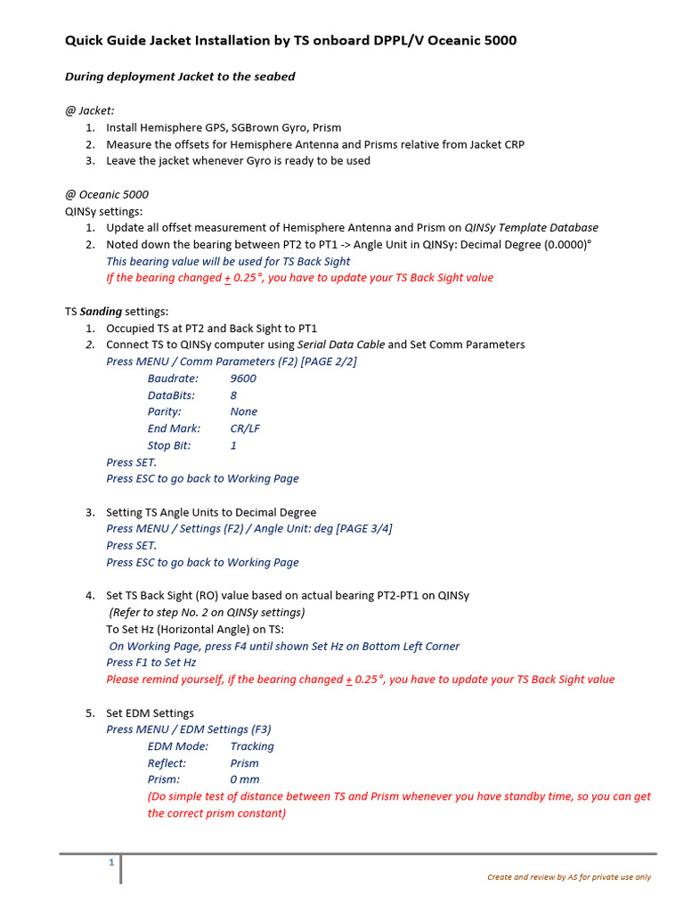 Quick Guide Jacket Installation by TS Onboard Oceanic 5000 | PDF