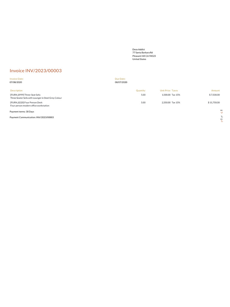 Invoice for Furniture Purchase | PDF
