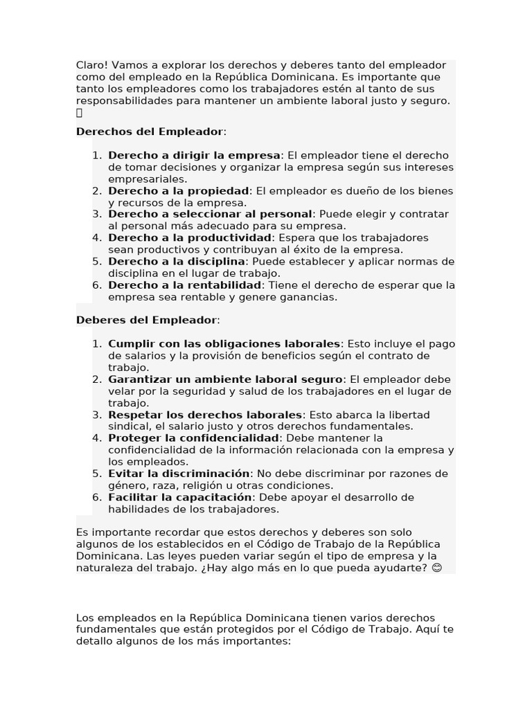 derechos y deberes del empleador | PDF | Derecho laboral | Business