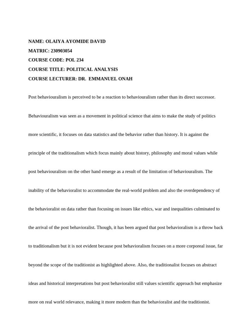 Post Behavioralism in Political Science | PDF