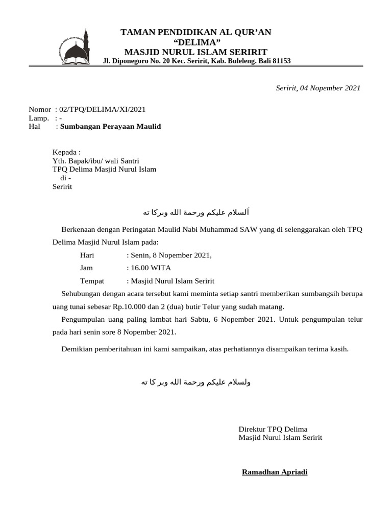 Surat Libur Maulid Nabi | PDF