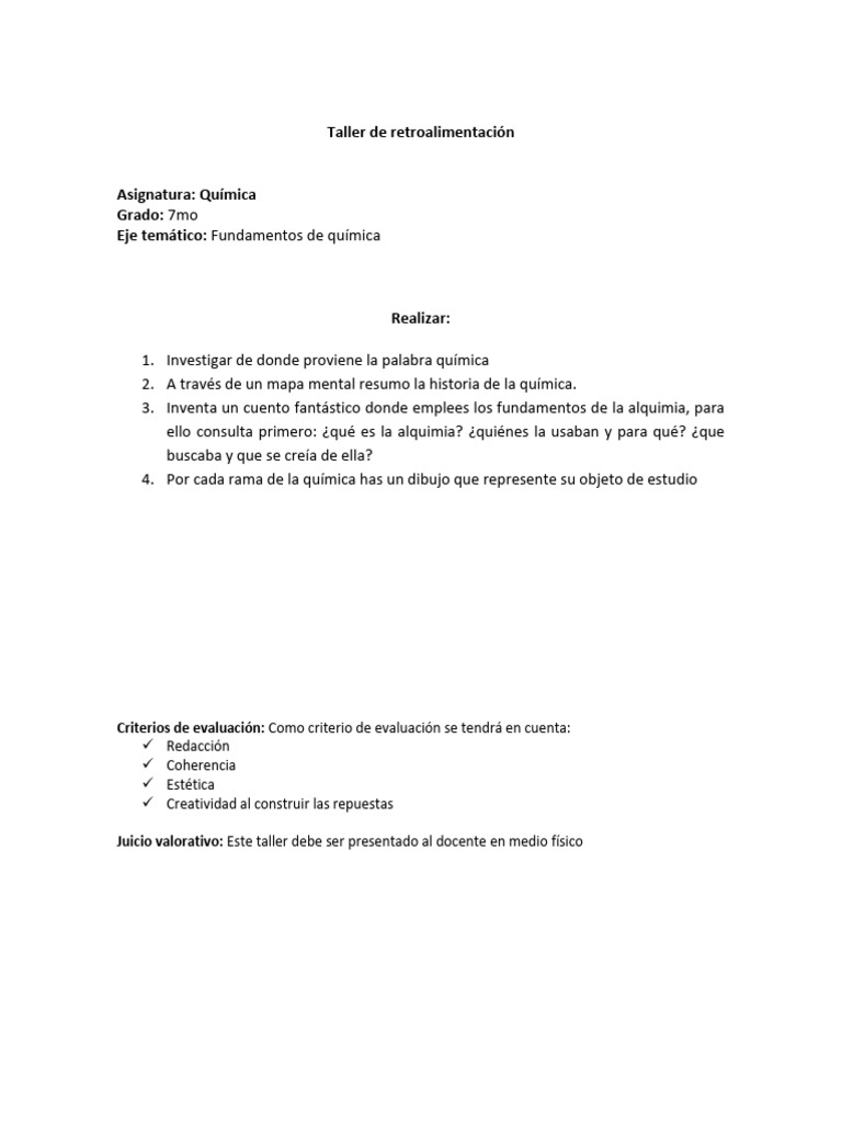 Taller de Retroalimentacion Fundamentos de Quimica | PDF