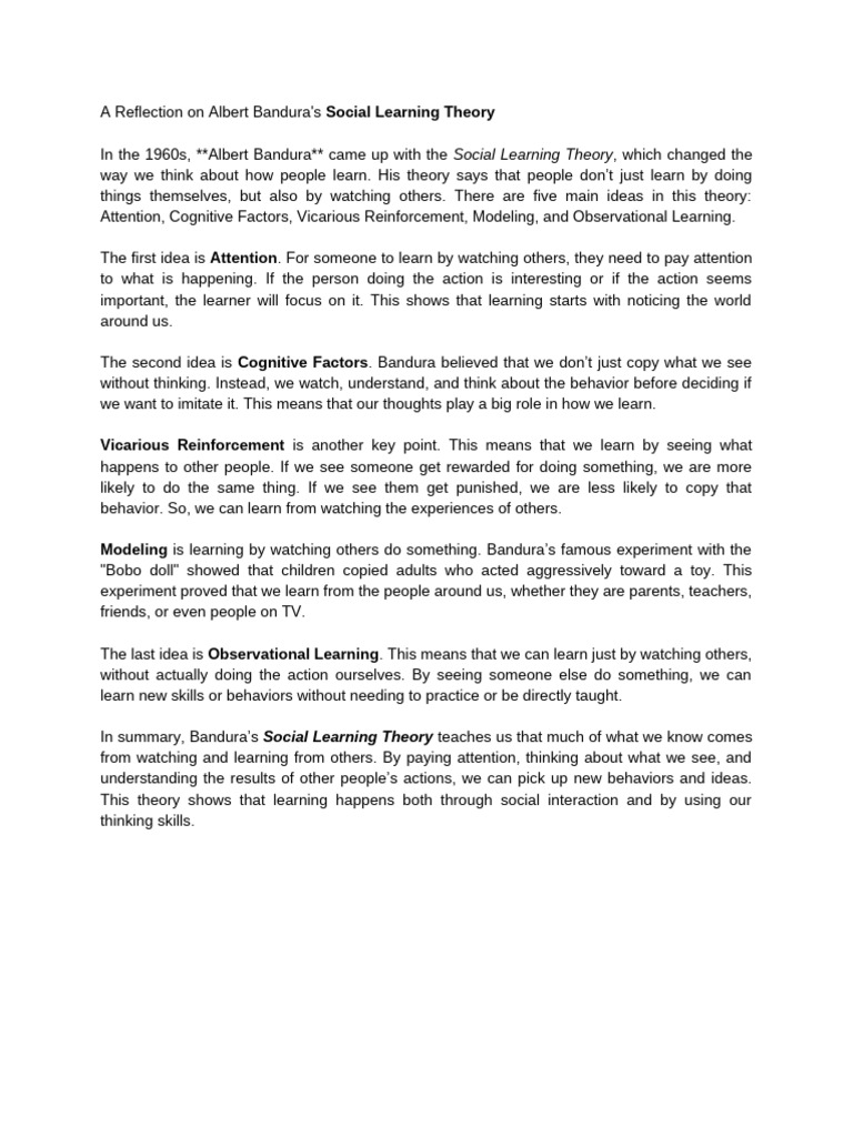 Social Learning Theory - Reflection | PDF