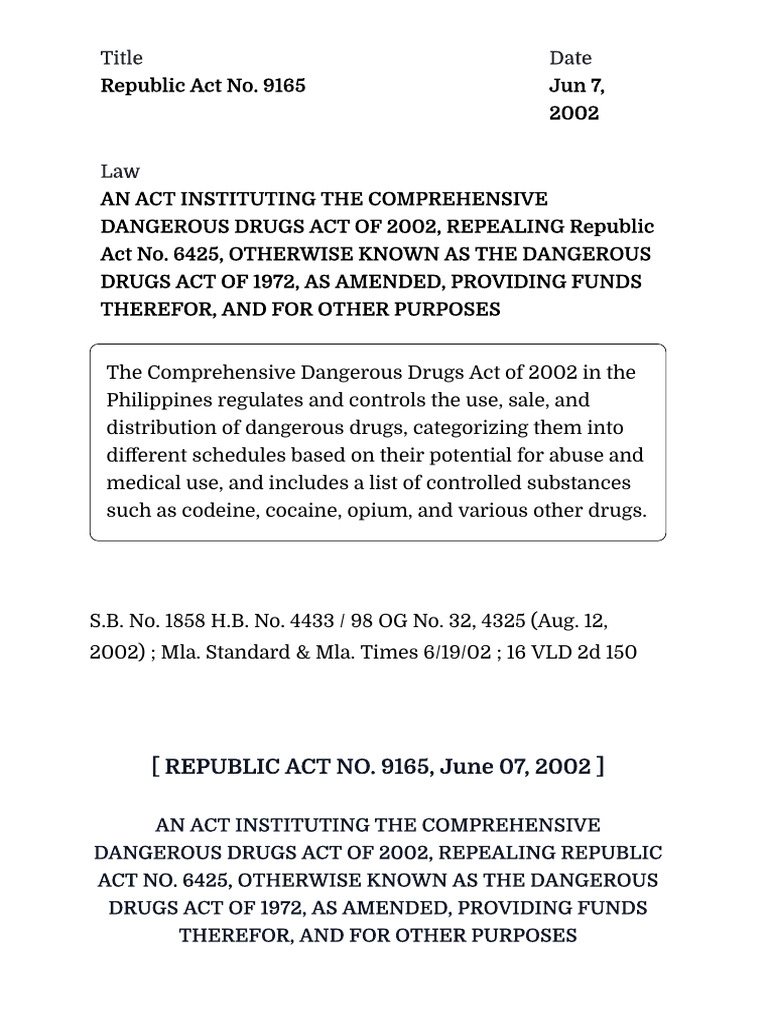 Republic Act No. 9165 | PDF | Opium | Narcotic