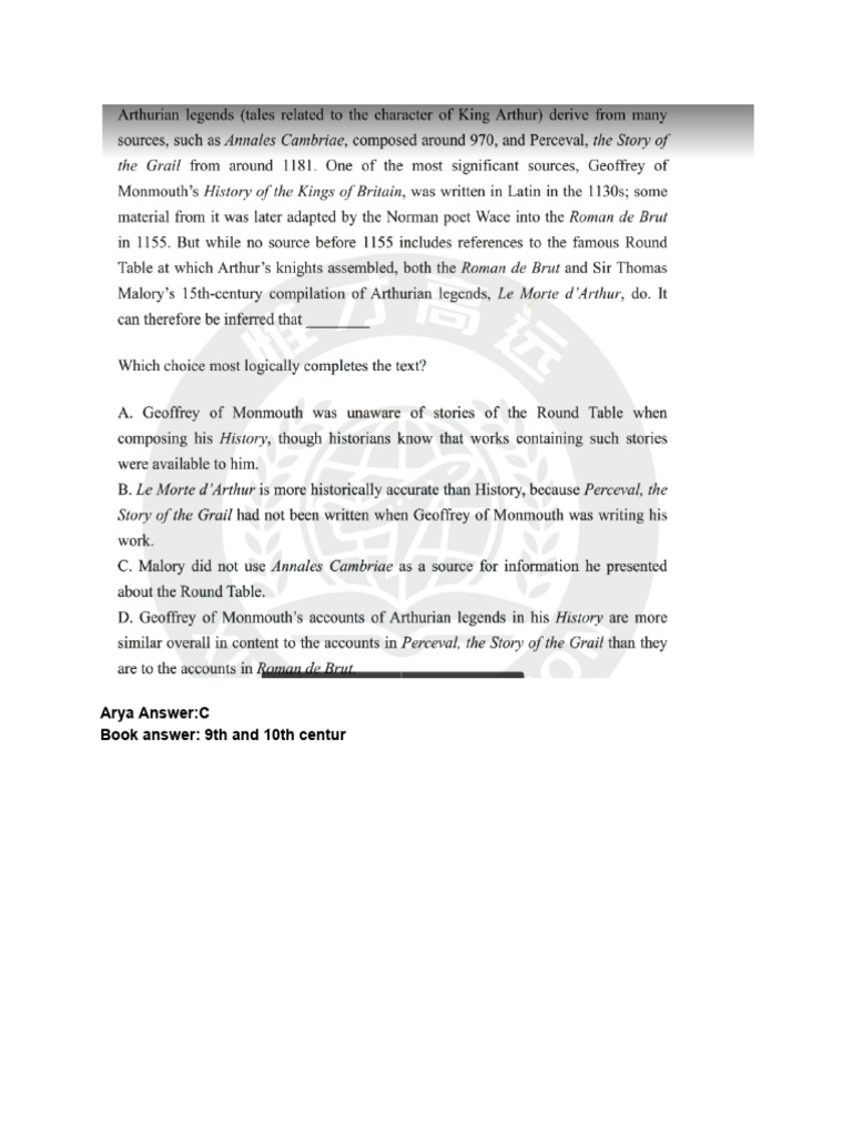 Quiz Answers for Arya's Test | PDF