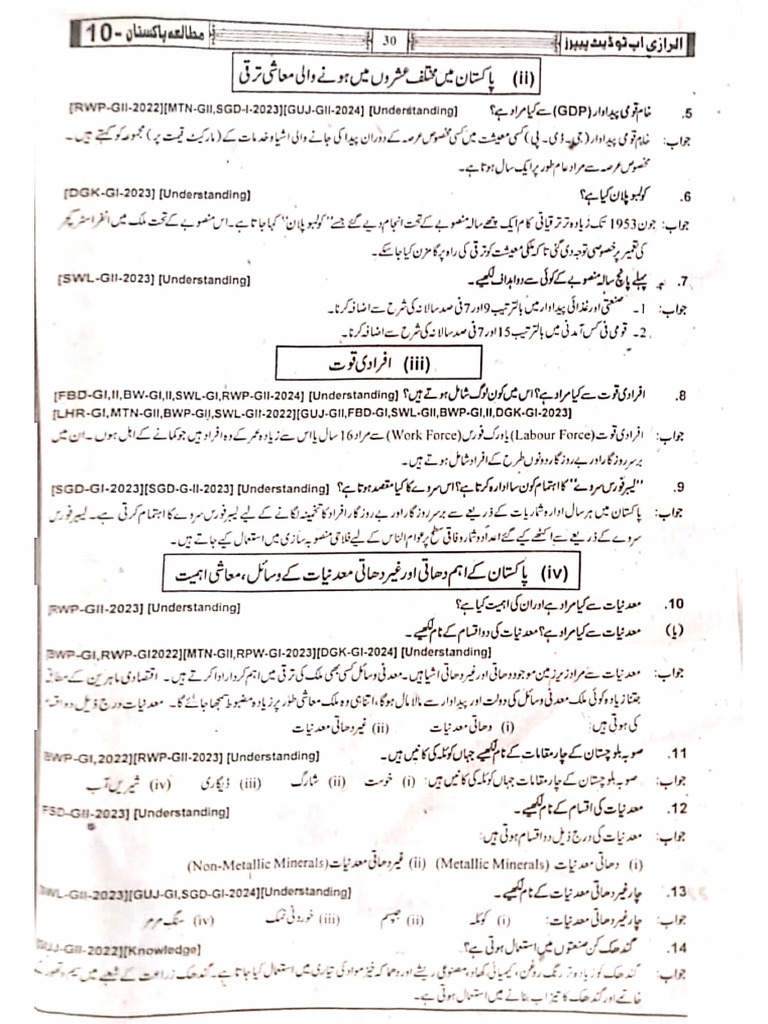 Pak Study Model Paper 10th | PDF