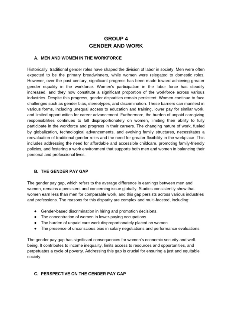 Gender and Work Handout | PDF | Gender Pay Gap | Gender Studies