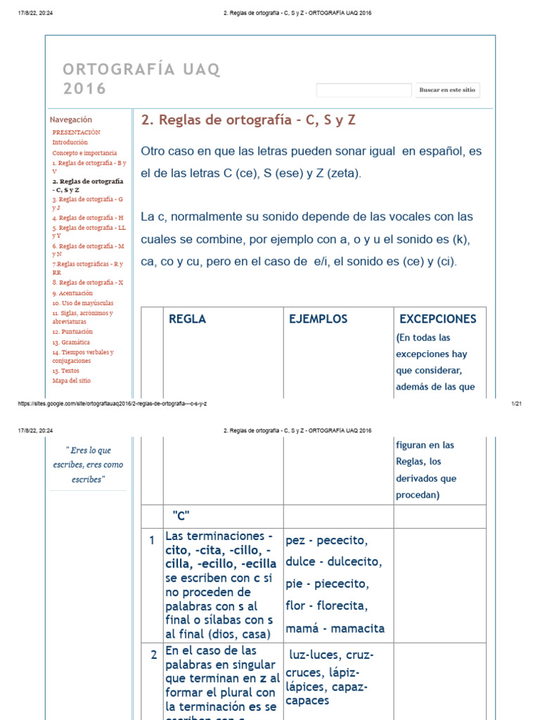Reglas de Ortografía - C, S y Z - ORTOGRAFÍA UAQ 2016 | PDF ...