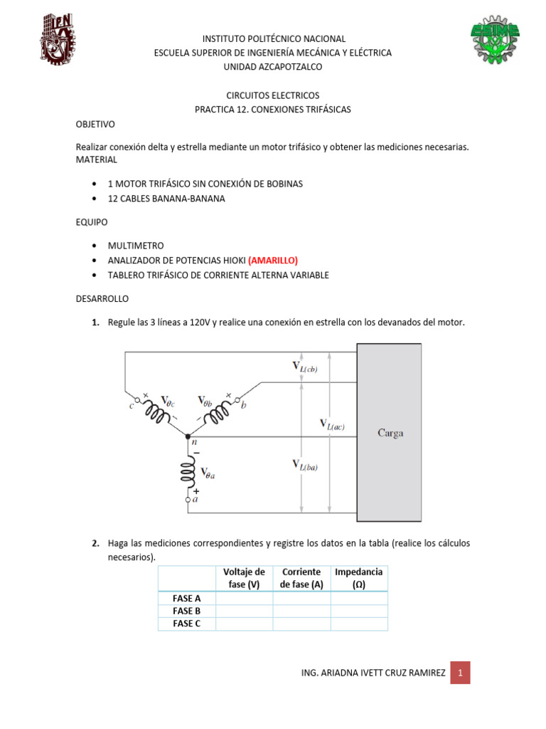 Practica 12. Conexiones Trifásicas | PDF | Corriente eléctrica | Corriente alterna