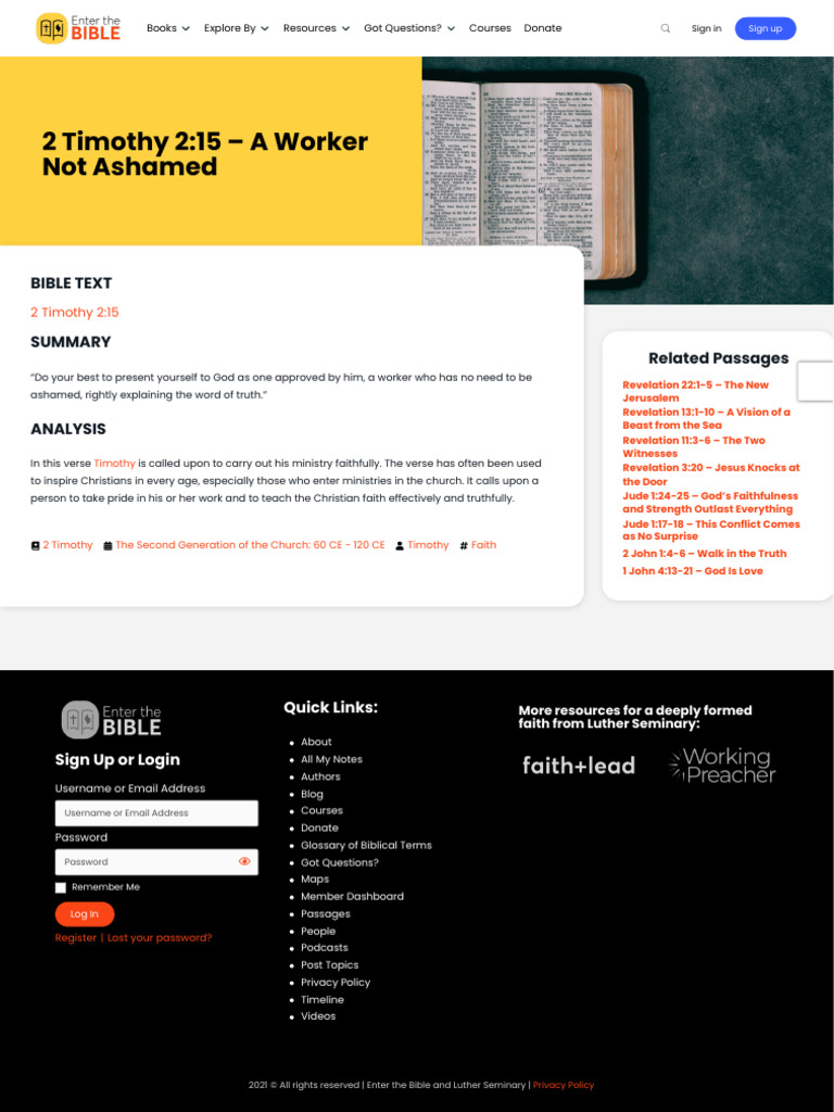 2 Timothy 2_15 – a Worker Not Ashamed - Enter the Bible | PDF | Bible ...