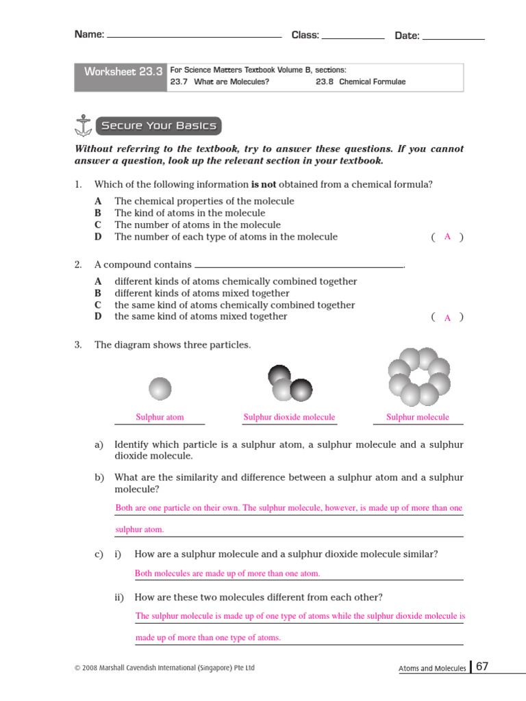 Science Worksheet: Atoms & Molecules | PDF | Molecules | Chemical Compounds