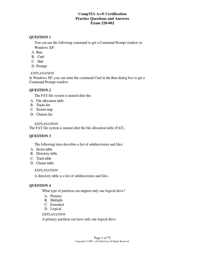 CompTIA A+220-602 Practice Questions | PDF | File System | Windows 2000