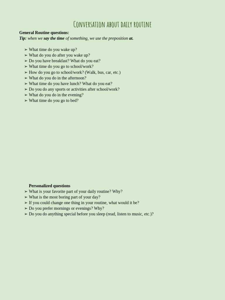 Daily Routine - A1 - A2 | PDF