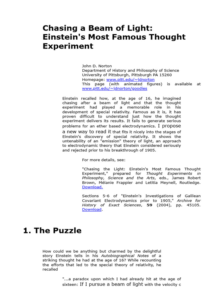 Einstein's Most Famous Thought Experiment | PDF | Luminiferous Aether ...