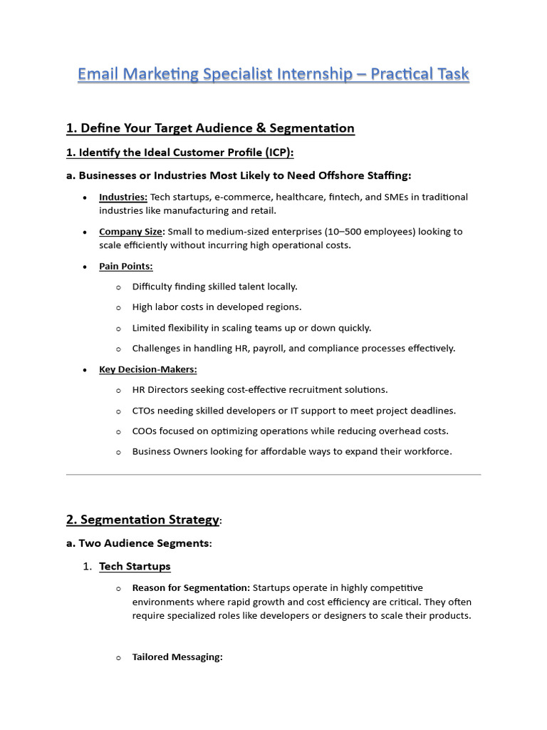 Email Marketing Specialist Internship - Aeshika Gupta | PDF | Startup ...
