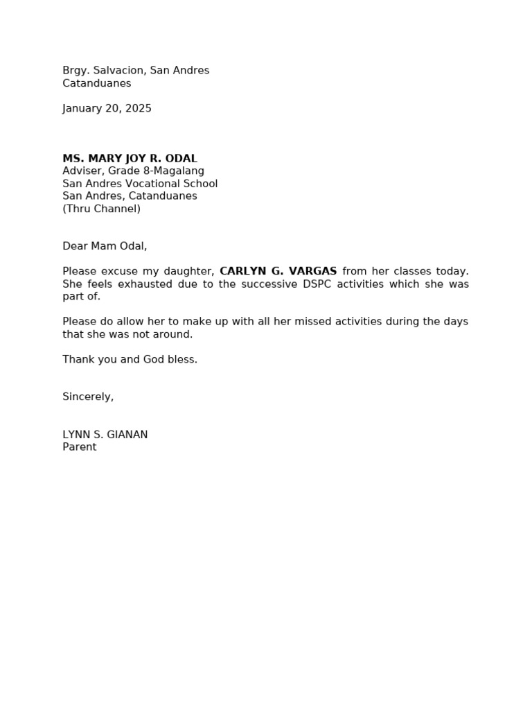 Excuse Letter | PDF