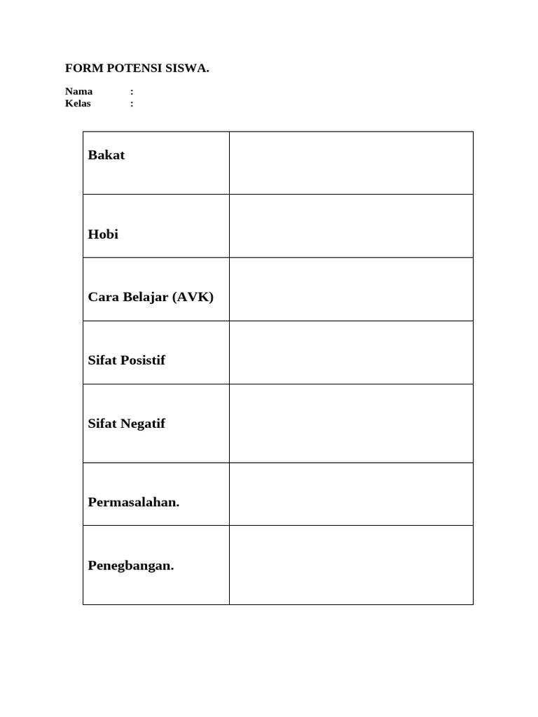 Form Potensi Siswa | PDF