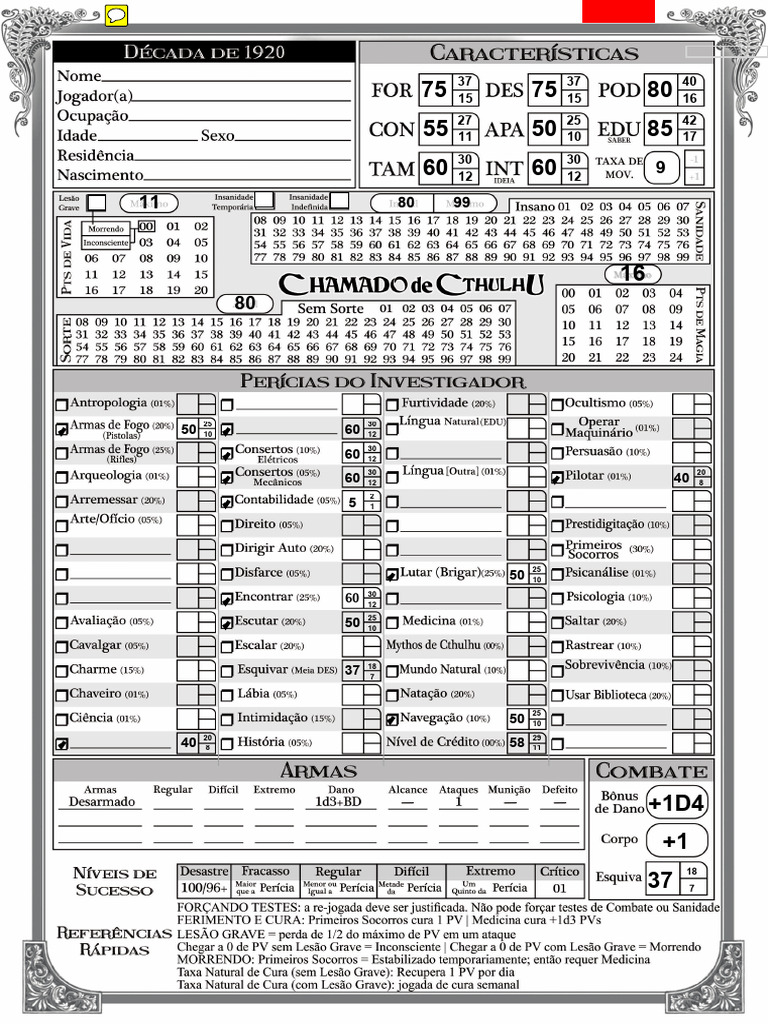 Cthulhu - Ficha Elijah ''Eli'' Carter | PDF