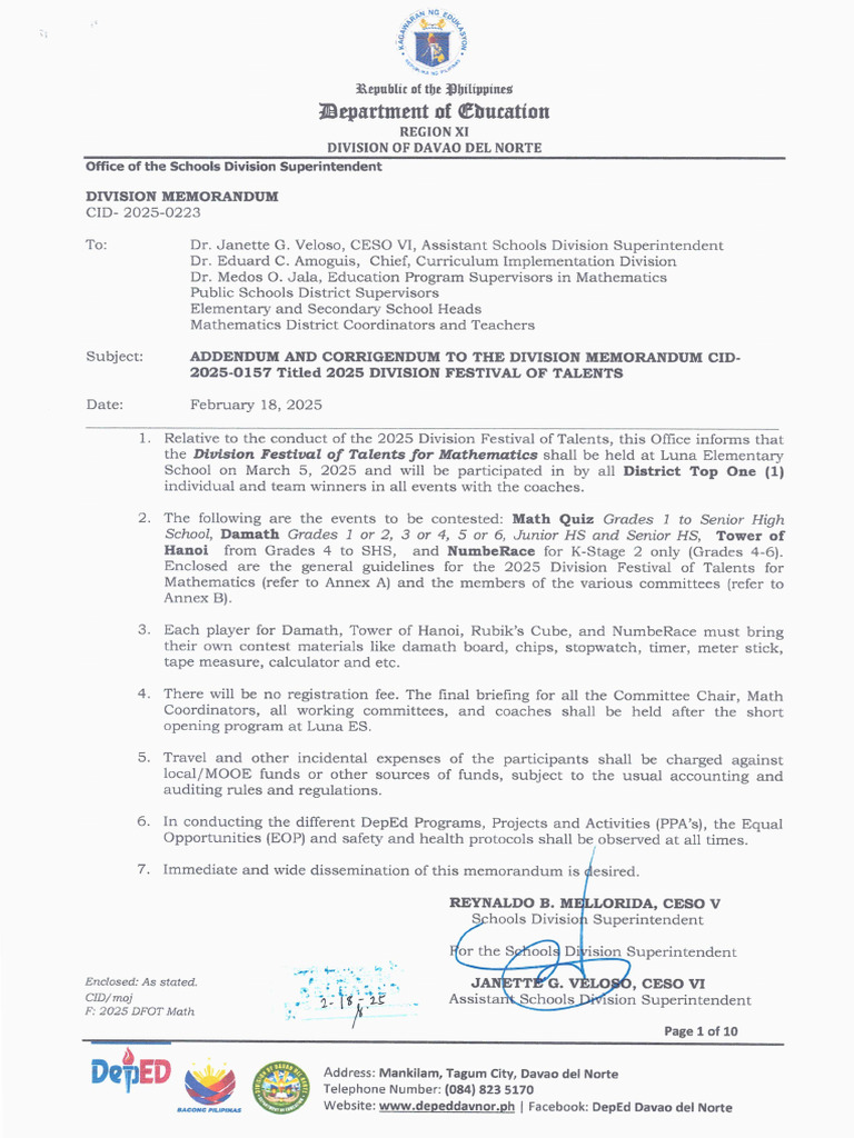 DM Cid 2025 0223 Addendum and Corrigendum To The Division Memorandum ...