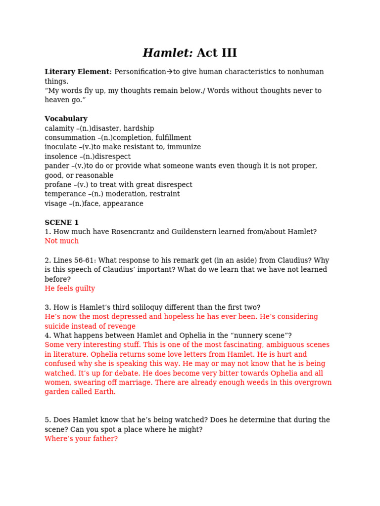 Hamlet Act III Study Guide Insights | PDF | Hamlet