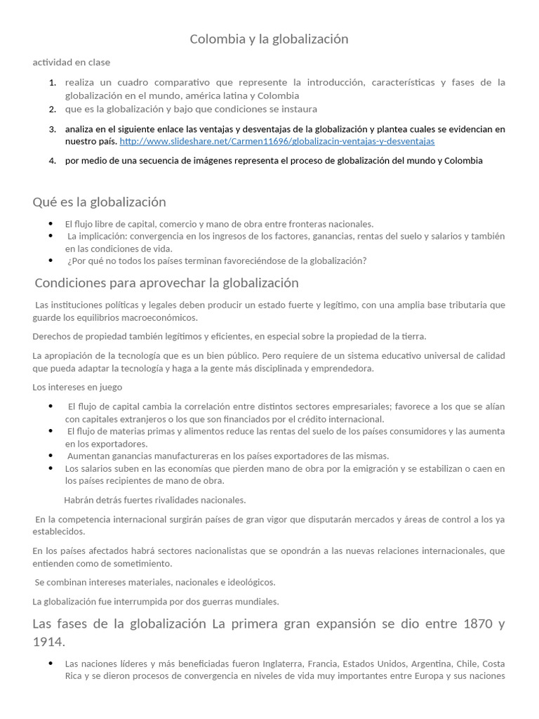 Globalización en Colombia: Análisis y Fases | PDF | Globalización ...