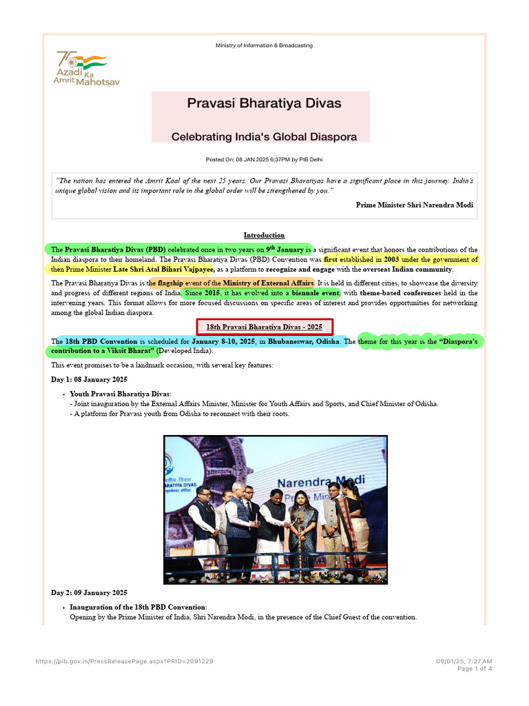 PiB - Pravasi Bhartiya Divas | PDF