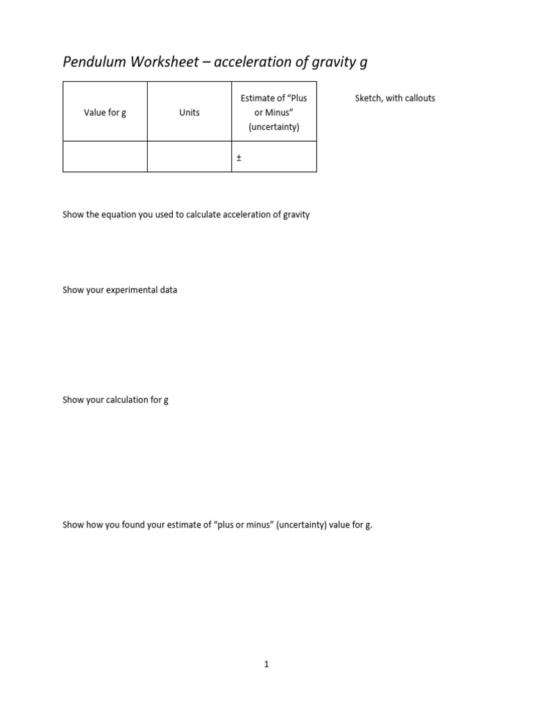 Pendulum Worksheet Pdf