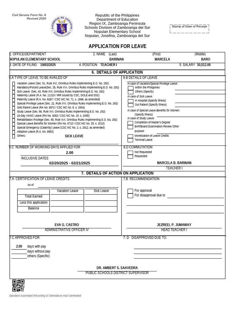 Marcela Leave Form | PDF