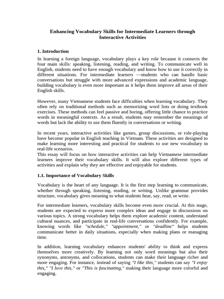 Enhancing Vocabulary Skills For Intermediate Learners Through ...