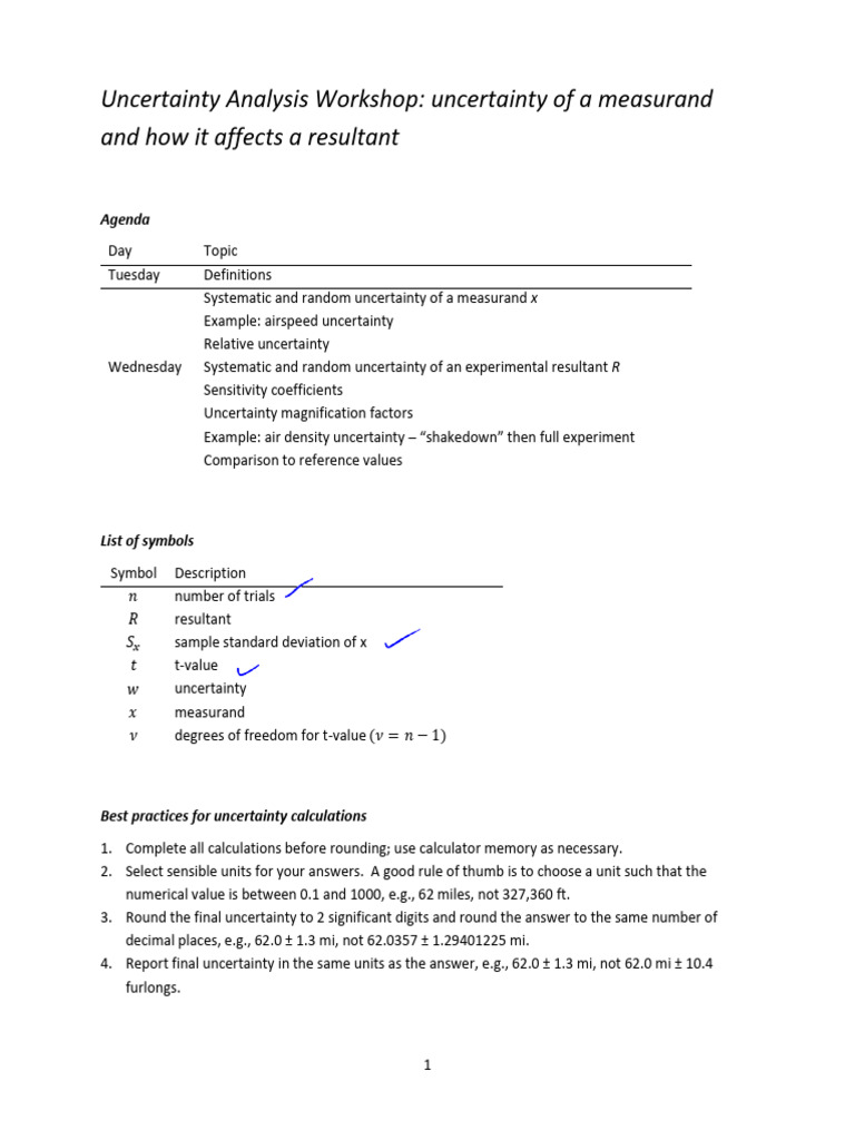 Uncertainty Analysis - Part 1 - Filled In | PDF | Uncertainty ...