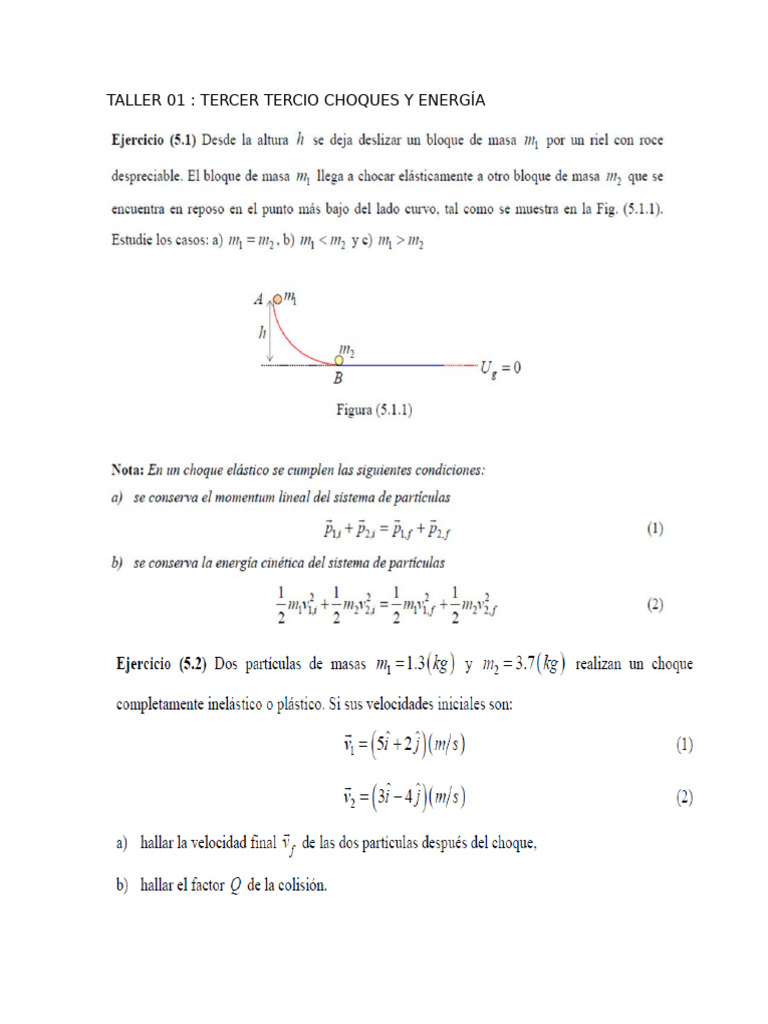 Taller 01 Choques y Energia | PDF