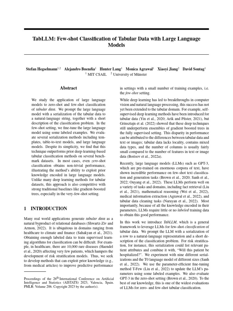 Few-shot Classification of Tabular Data with Large Language Models ... Few-shot Classification of Tabular Data with Large Language Models ...