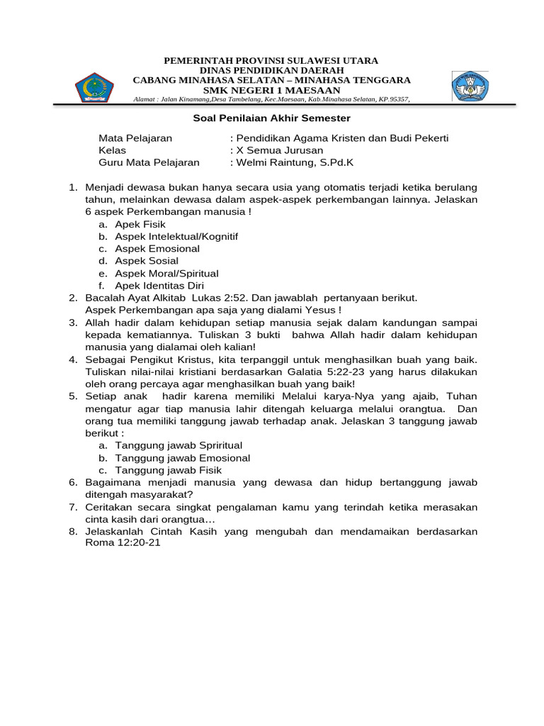 Soal PAS Kelas X | PDF