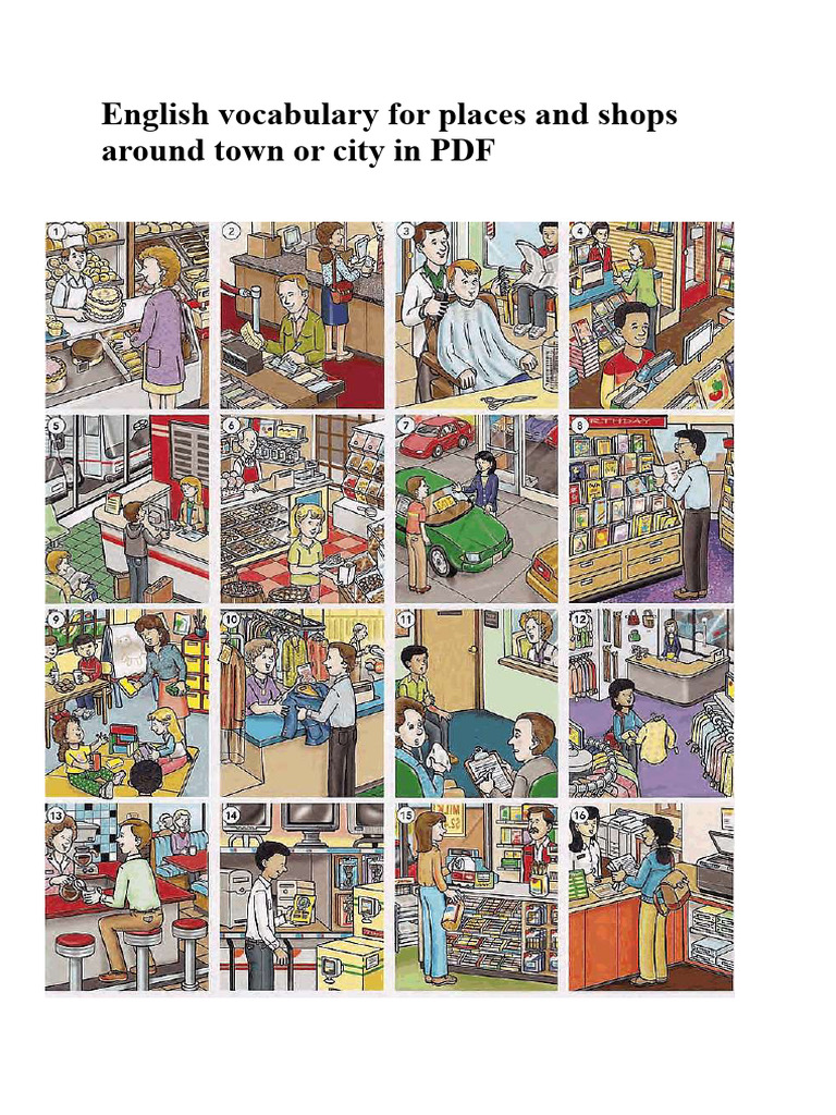 Vocabulary for Town Places and Shops | PDF