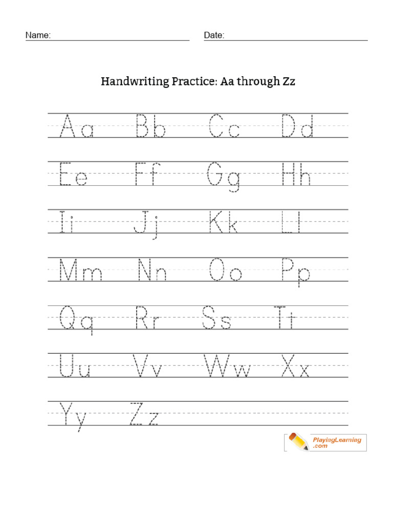 Handwriting Practice Letter A Through Z Uppercase Lowercase - Free ...