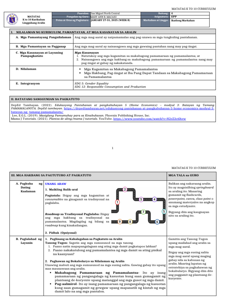 DLL Matatag - Epp 4 Q3 W8 | PDF