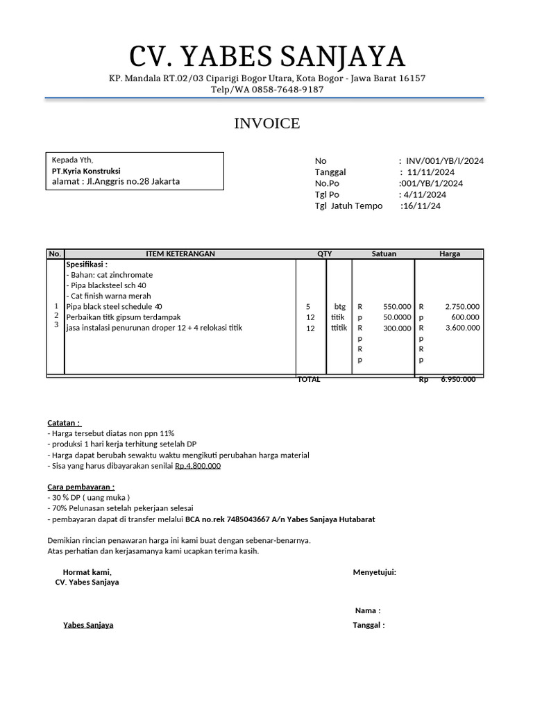 Berita Acara Penagihan Invoice Yabes Sanjaya | PDF