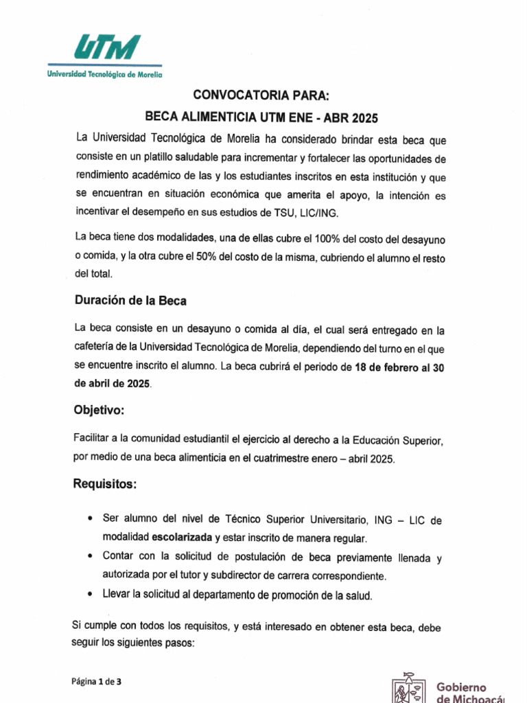 Convocatoria Beca Alimenticia 2025 | PDF