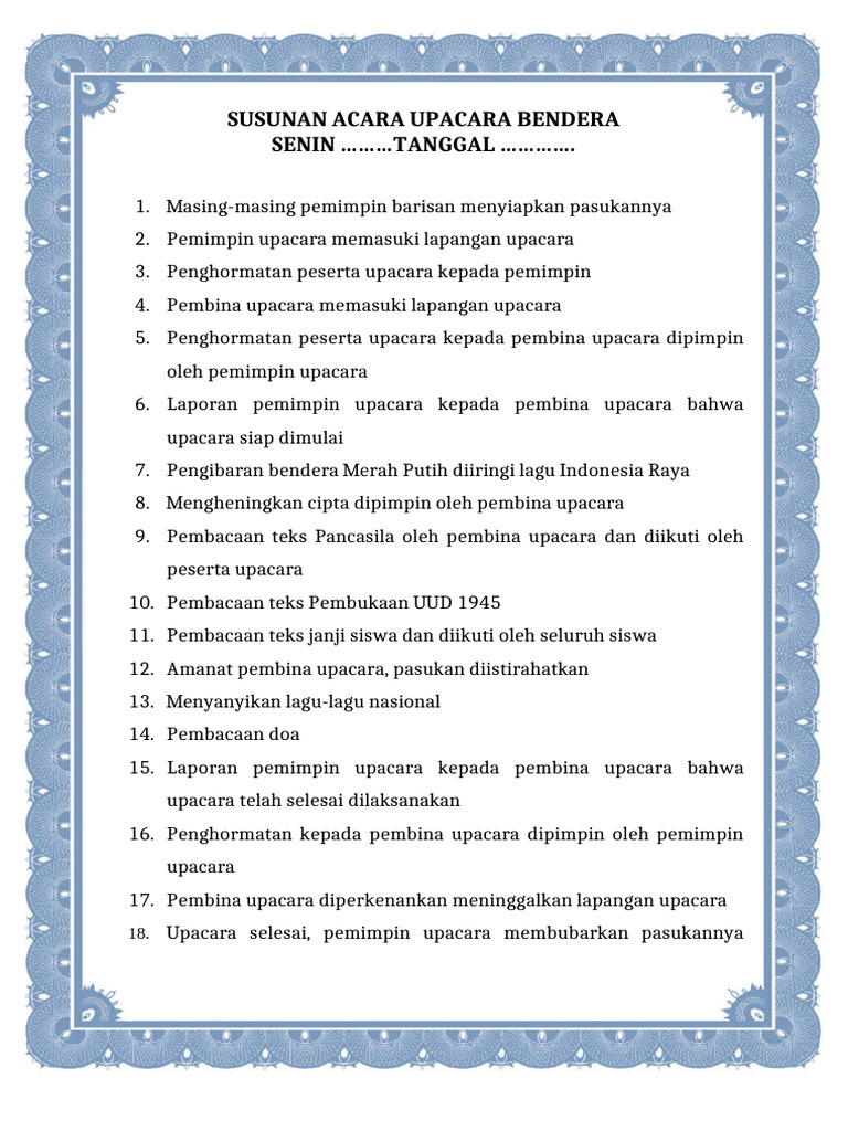Susunan Acara Upacara Bendera | PDF