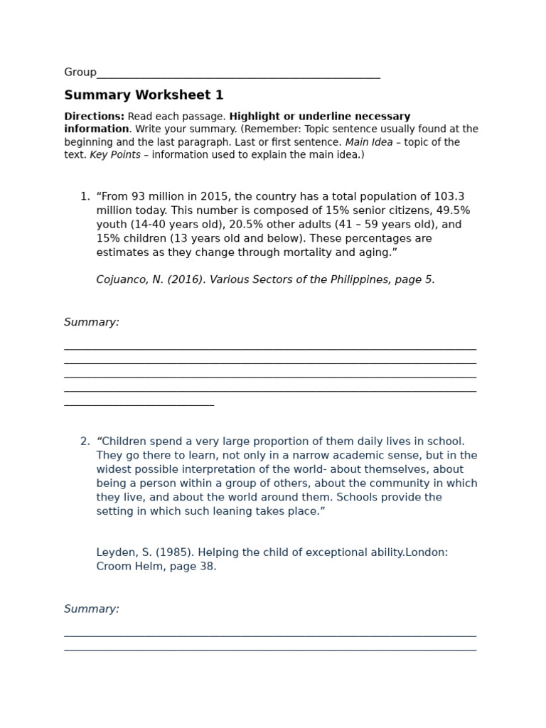 summary group activity | PDF