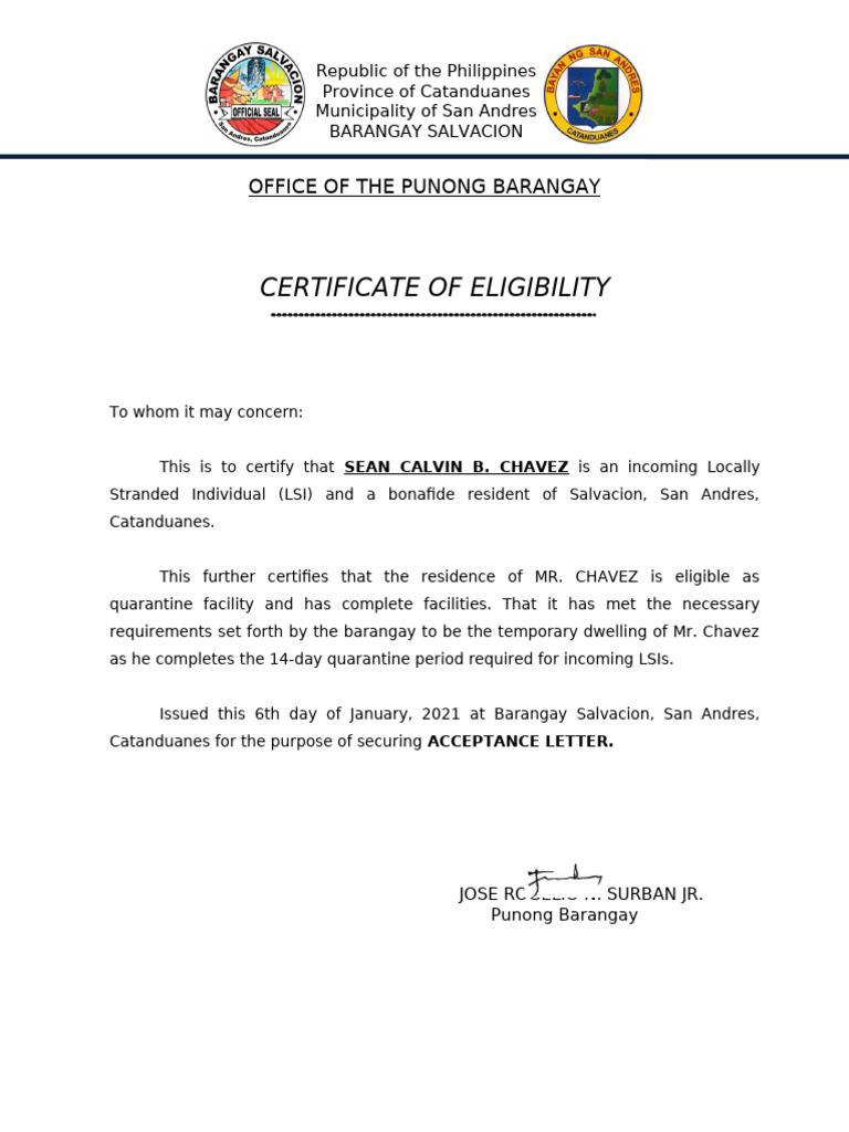 Certificate of Eligibility | PDF