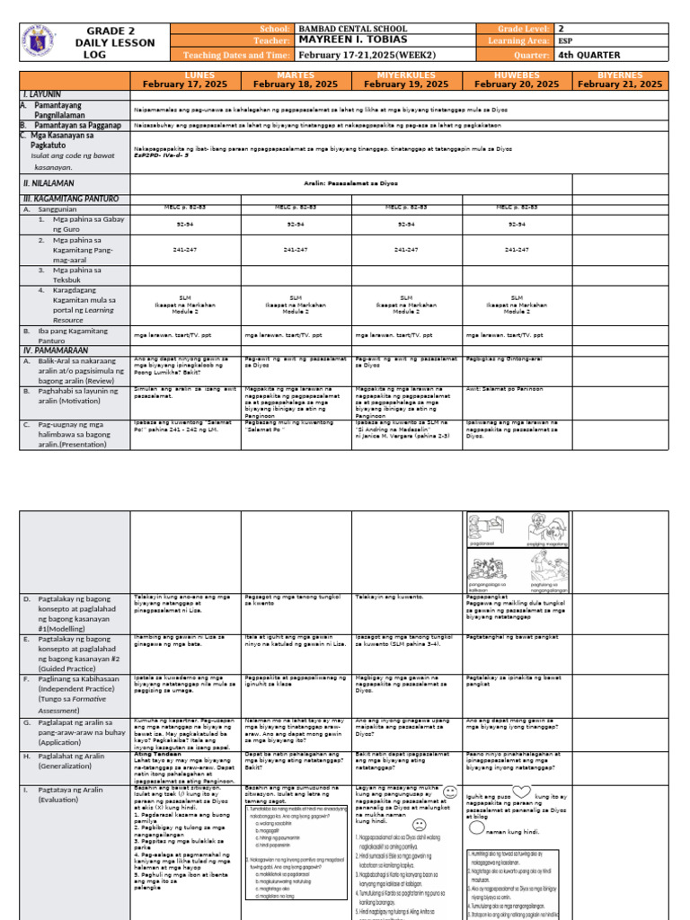 DLL All Subjects g2 q4 Week2 | PDF
