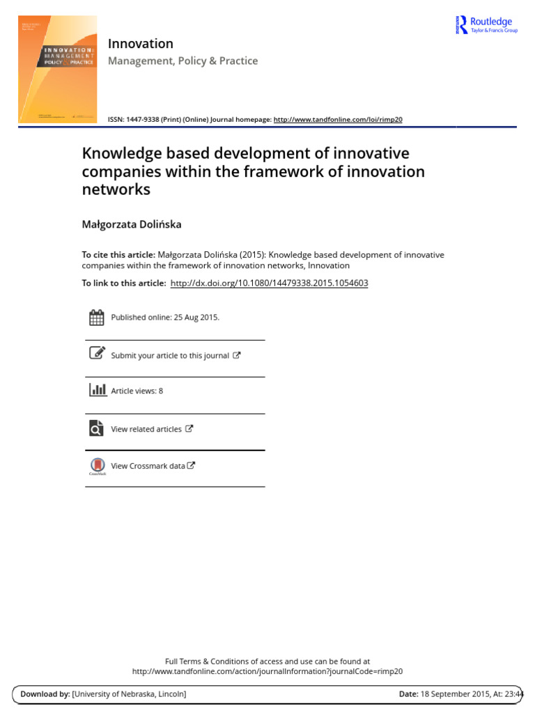 Knowledge Based Development of Innovative Companies Within The Framework of Innovation Networks ...