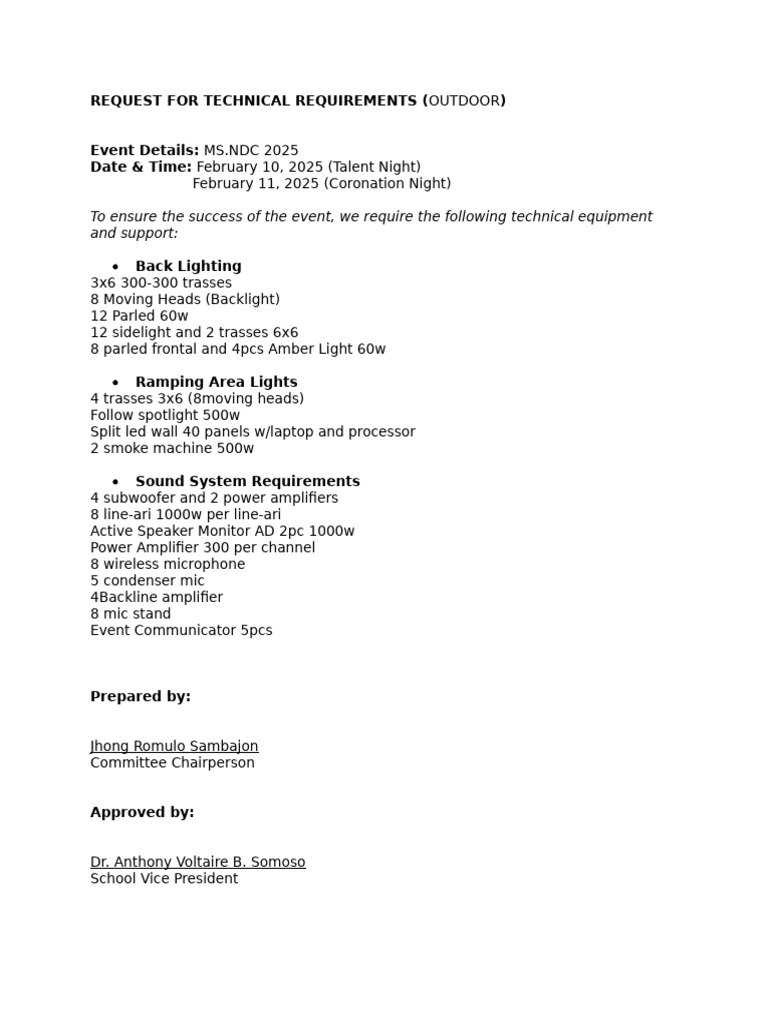 Technical Requirements Ms. NDC 2025 | PDF