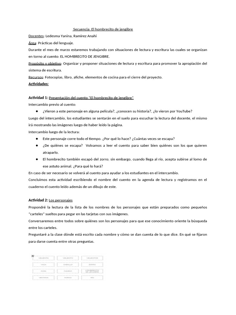 Secuencia. El Hombrecito de Jengibre. | PDF