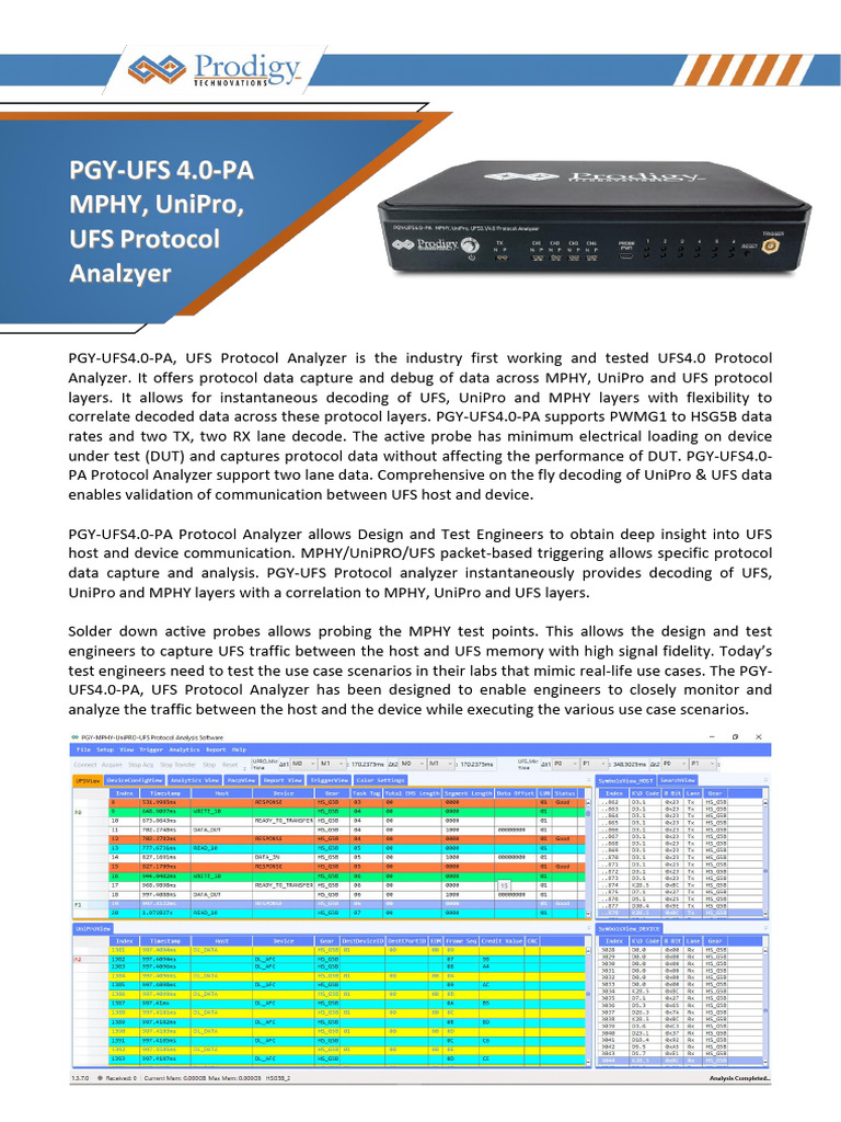 Prodigy UFS 4.0 Protocol Analyzer | PDF | Computer Networking | Digital Technology